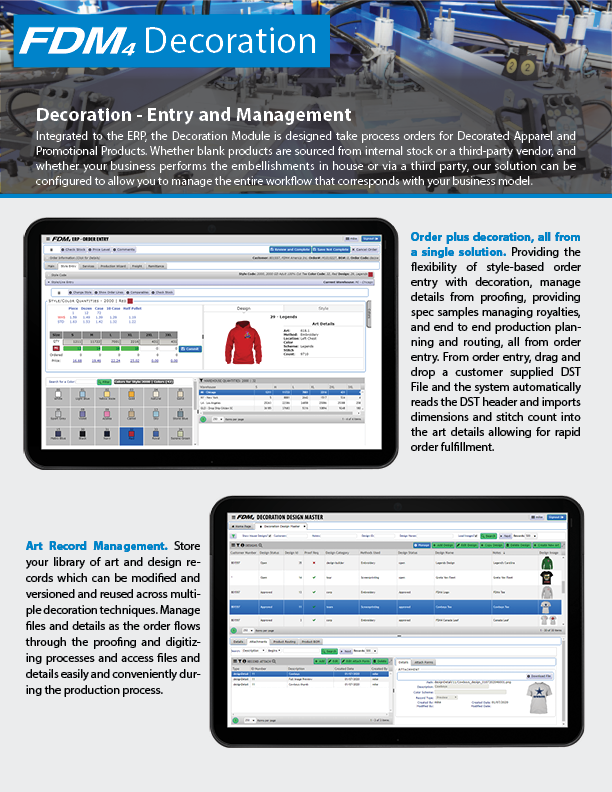 ERP Decoration For Apparel | Order Entry & Management | FDM4